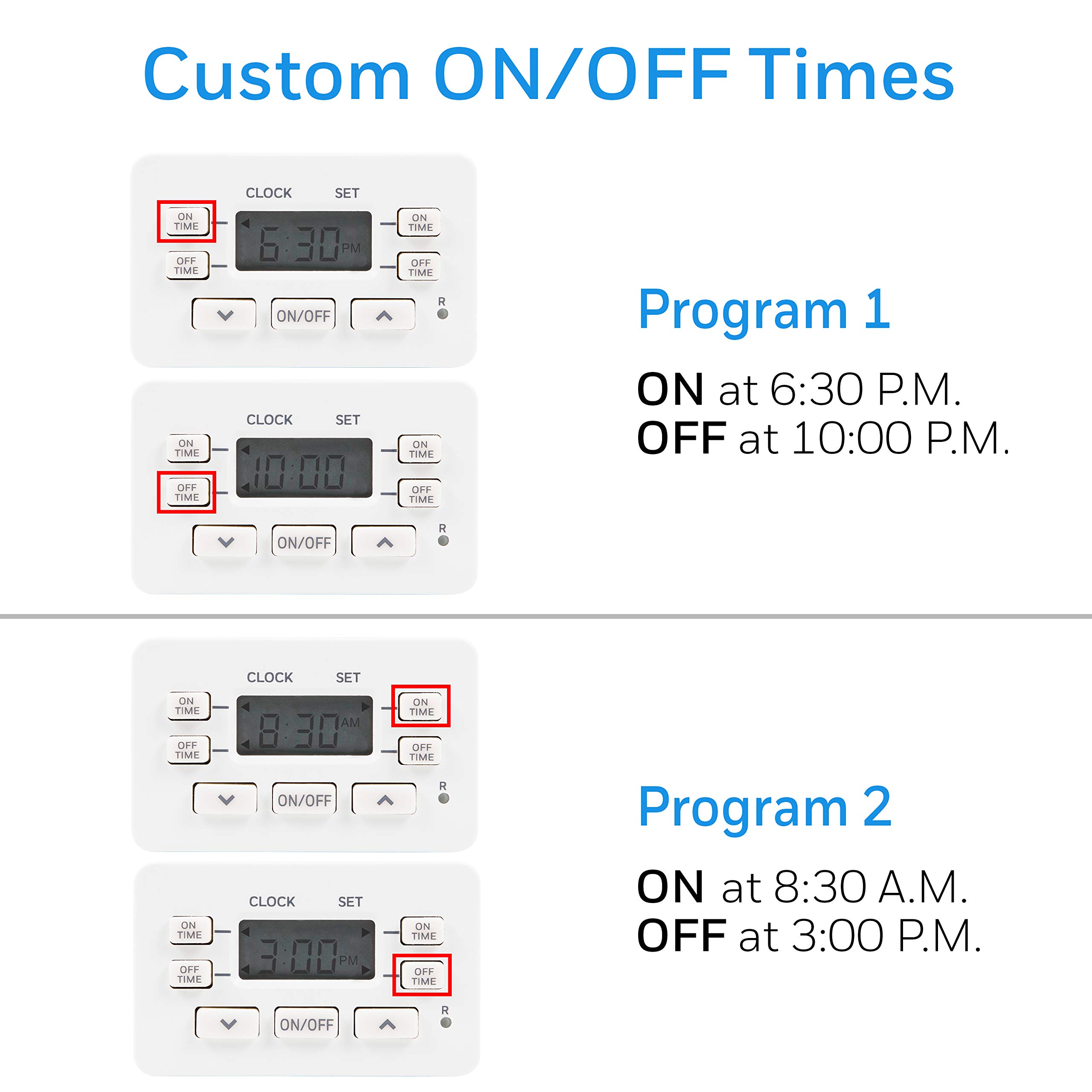 UltraPro Indoor Digital Timer, 24 Hour Cycle, 1 Polarized Outlet Timer, 2 Personal ON/OFF Settings, Override Switch, Ideal for Lamps, Seasonal Lights, Small Appliances, Aquarium, LED, 2 Pack, 45959