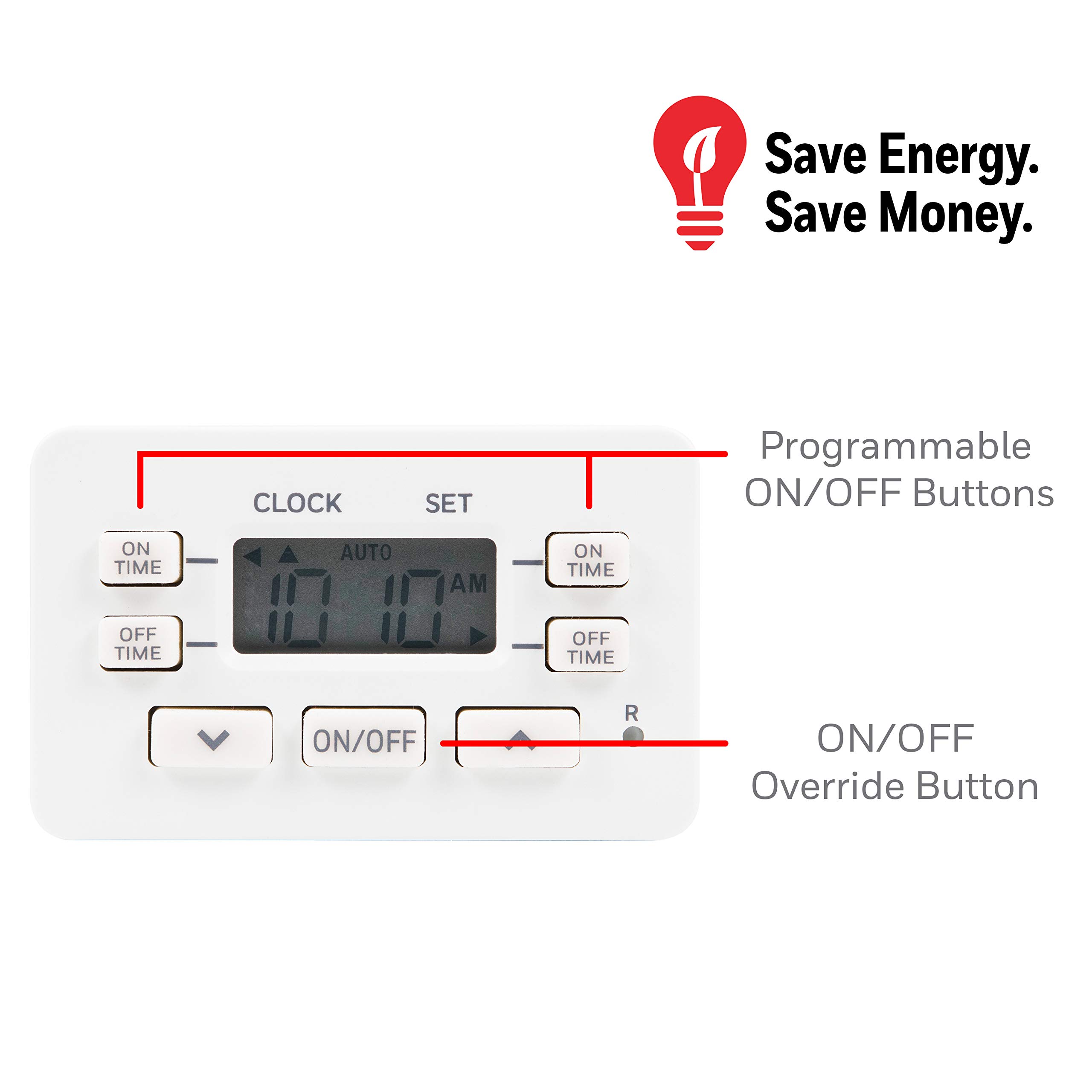 UltraPro Indoor Digital Timer, 24 Hour Cycle, 1 Polarized Outlet Timer, 2 Personal ON/OFF Settings, Override Switch, Ideal for Lamps, Seasonal Lights, Small Appliances, Aquarium, LED, 2 Pack, 45959