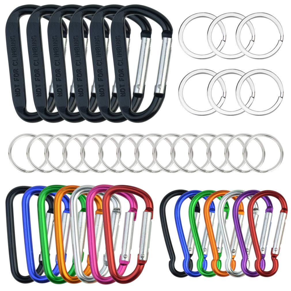 20 Pack Carabiners Clips with Keychain D Ring Caribeaner Clip Hook for Backpack Water Bottle Key Home RV Outdoor Small Item (3 Style)