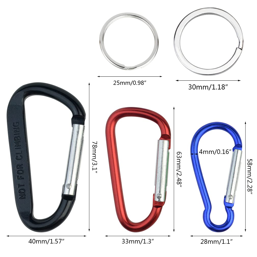 20 Pack Carabiners Clips with Keychain D Ring Caribeaner Clip Hook for Backpack Water Bottle Key Home RV Outdoor Small Item (3 Style)