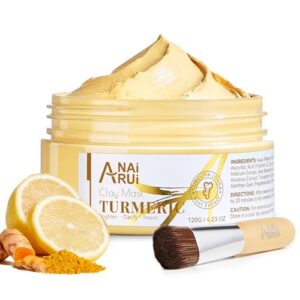 anai rui turmeric vitamin c face mask for dark spots, kaolin clay mask with vitamin c e and aloe, skin care turmeric clay mask for acne & refineing pores, smooth & radiant skin, 4.23 oz