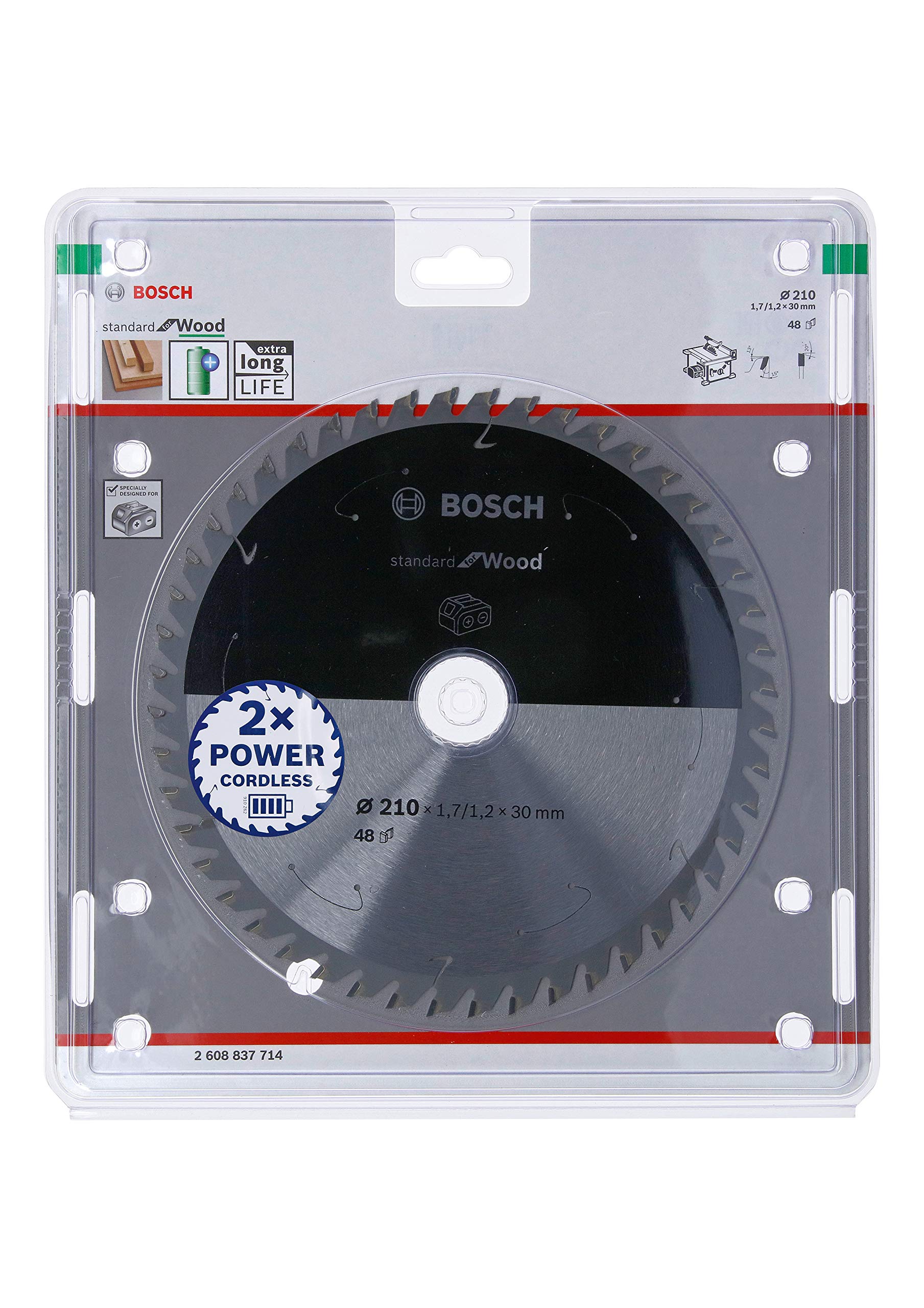 Bosch Professional Circular Saw Blade Standard (for Wood, 210 x 30 x 1.7 mm, 48 teeth; Accessories: Cordless Circular Saw)