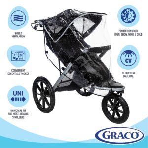 Graco Baby Jogging Stroller Universal Rain Cover, Ventilated Weather Shield, Waterproof, Windproof, Versatile Size to Fit Most Jogging Strollers, Vinyl, Clear, Plastic