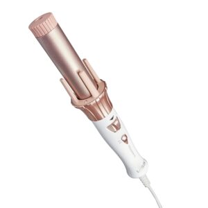 kiss instawave 101 automatic rotating curling iron, 1.25 inch pearl ceramic tourmaline barrel heats up to 400°, 2 directional spinner, rose gold finish, 1.07 lbs.