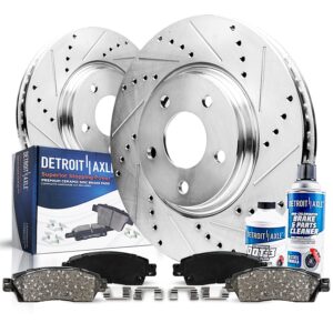 detroit axle - front brake kit for 13-19 ford explorer taurus flex police interceptor sedan utility lincoln mks mkt drilled & slotted brakes rotors ceramic brake pads replacement : 13.86" inch rotor