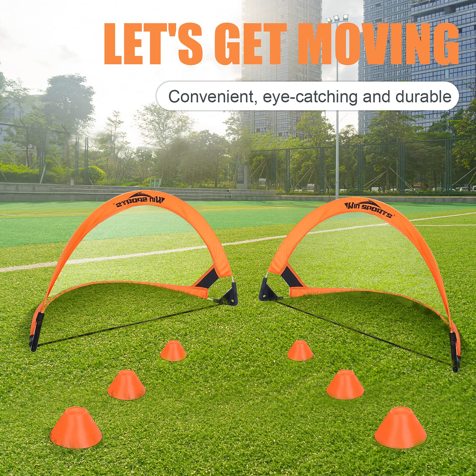 WIn SPORTS Foldable Pop Up Soccer Goal Pro 2 Portable Soccer Nets with Carrying Case and Training Cones,Practice in Backyard,School for Kids and Adults, Choose from 2.5', 4' Sizes