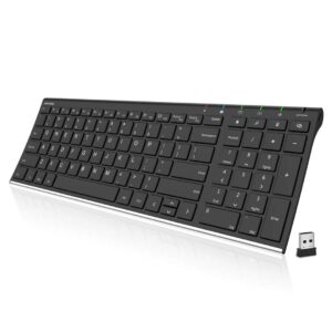 arteck usb wireless keyboard stainless steel ultra slim keyboard with numeric keypad for computer/pc/laptop and windows 11/10/8 rechargeable battery