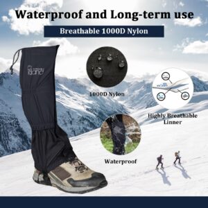 IDAND Leg Gaiters Waterproof Snow Boot Gaiters for Snowshoeing, Hiking, Hunting, Running, Motorcycle Anti-Tear Oxford Fabric, TPU Instep Belt Metal Shoelace Hook for Outdoor