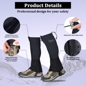 IDAND Leg Gaiters Waterproof Snow Boot Gaiters for Snowshoeing, Hiking, Hunting, Running, Motorcycle Anti-Tear Oxford Fabric, TPU Instep Belt Metal Shoelace Hook for Outdoor