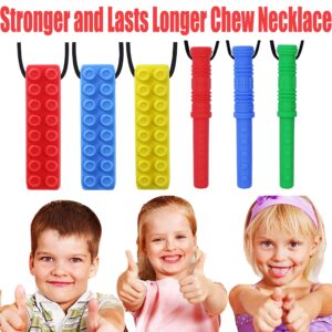 GNAWRISHING Chew Necklace 6-Pieces Perfect for Autistic, ADHD, SPD, Oral Motor Children, Kids, Boys, and Girls (Tough, Long-Lasting)