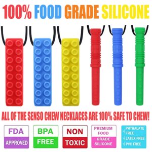 GNAWRISHING Chew Necklace 6-Pieces Perfect for Autistic, ADHD, SPD, Oral Motor Children, Kids, Boys, and Girls (Tough, Long-Lasting)