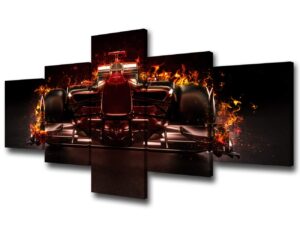 5 pieces modern giclee canvas prints artwork hot team motor sports racing car with studio lighting and fire effect picture stretched and framed for living room bedroom home decorations - 50''wx24''h