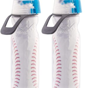 O2COOL Mist 'N Sip Misting Water Bottle 2-in-1 Function With No Leak Pull Top Spout Sports Reusable Water Bottle - 20 oz (2 Pack Baseball)