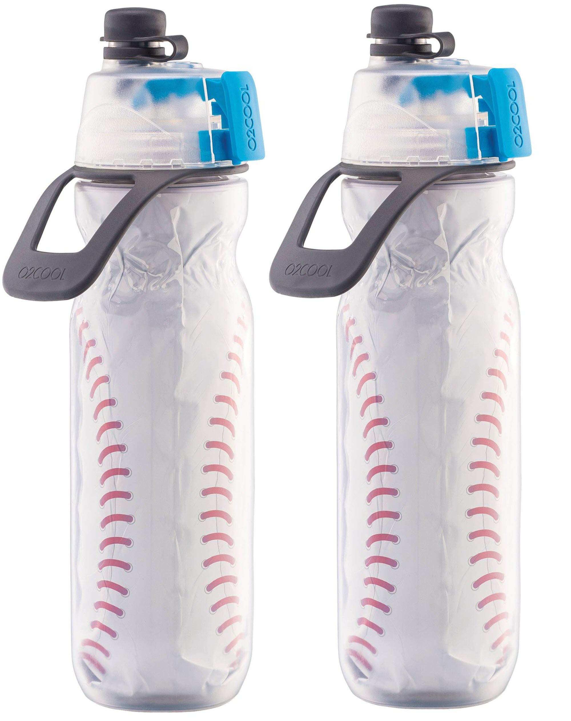 O2COOL Mist 'N Sip Misting Water Bottle 2-in-1 Function With No Leak Pull Top Spout Sports Reusable Water Bottle - 20 oz (2 Pack Baseball)