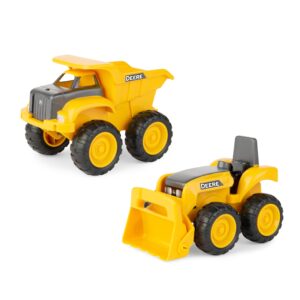 john deere vehicle set - includes dump truck toy and tractor toy with loader - kids outdoor toys - kids construction toys and sandbox toys - yellow - 6 inches - 2 count - ages 18 months and up