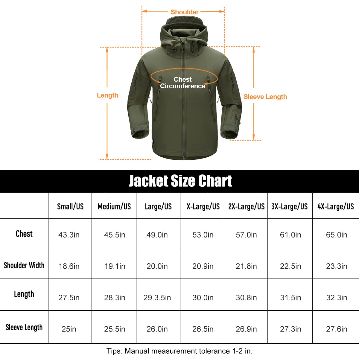 FREE SOLDIER Men's Outdoor Waterproof Soft Shell Hooded Military Tactical Jacket (Green Medium/US)