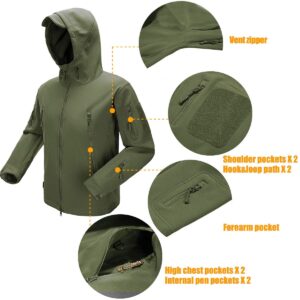 FREE SOLDIER Men's Outdoor Waterproof Soft Shell Hooded Military Tactical Jacket (Green Medium/US)