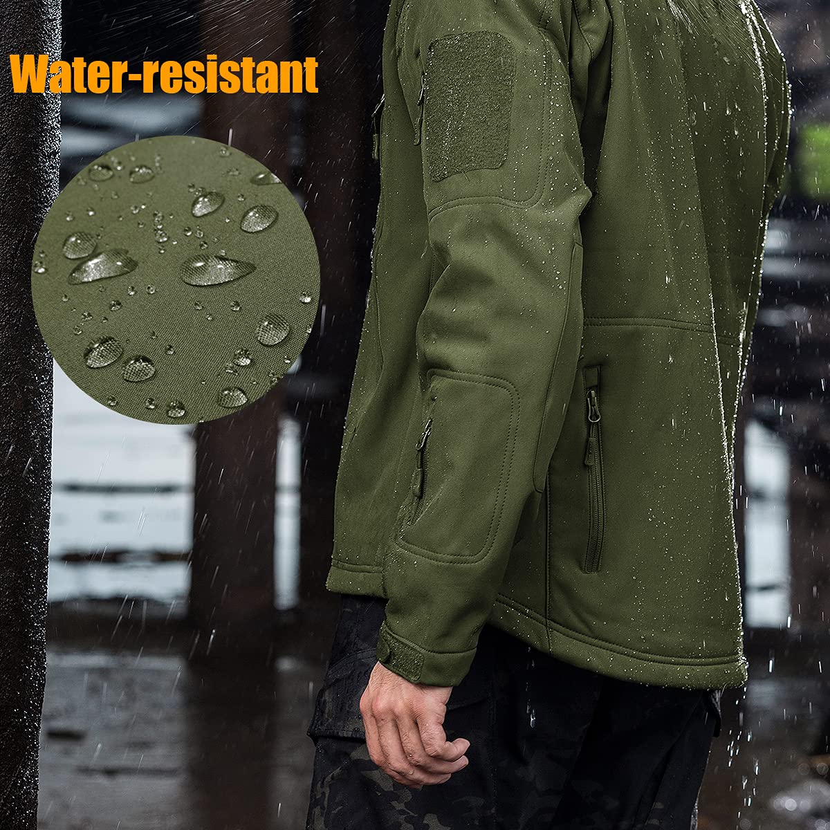 FREE SOLDIER Men's Outdoor Waterproof Soft Shell Hooded Military Tactical Jacket (Green Medium/US)