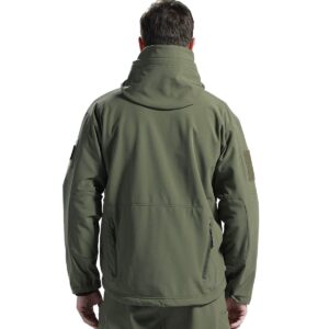 FREE SOLDIER Men's Outdoor Waterproof Soft Shell Hooded Military Tactical Jacket (Green Medium/US)