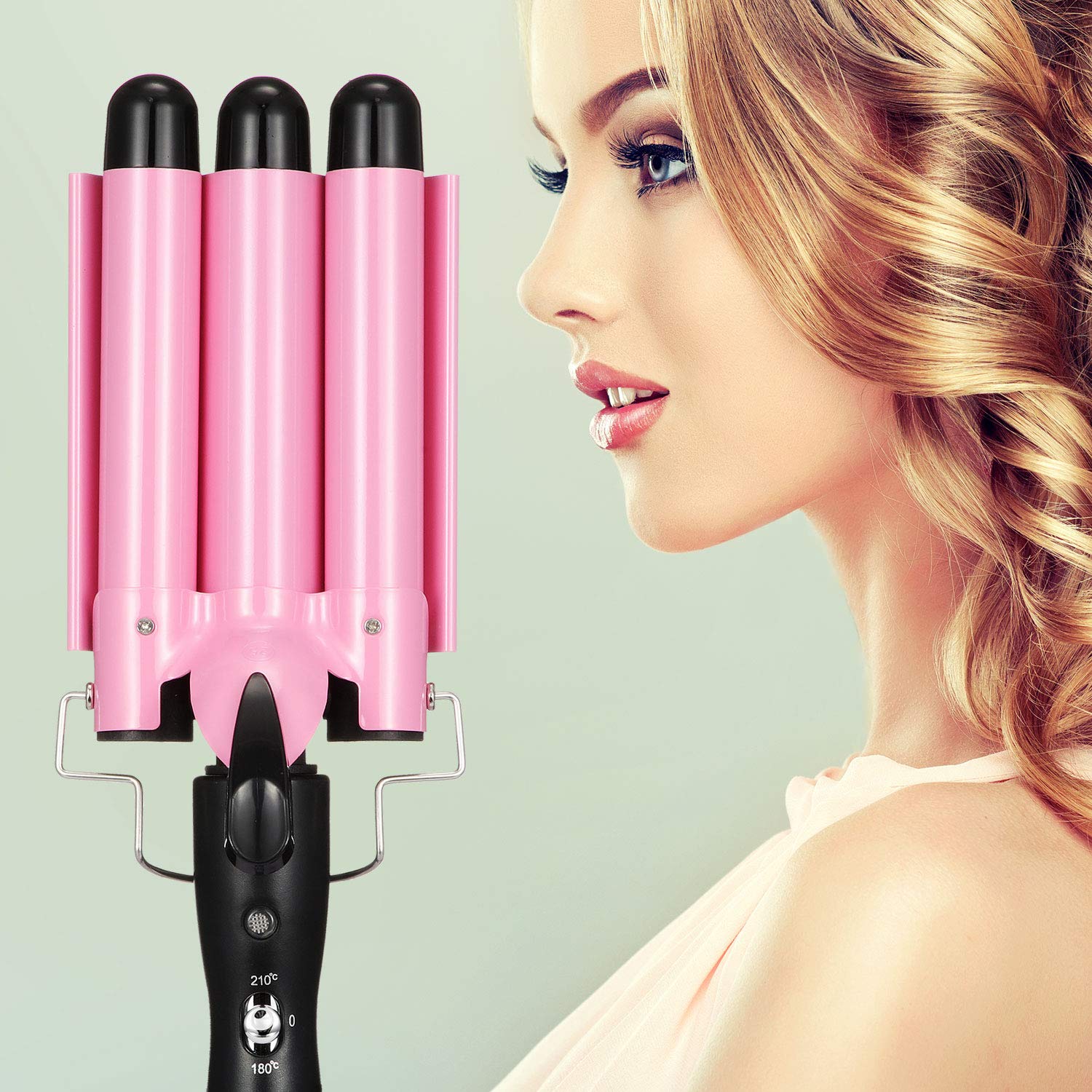 WILLBOND 3 Barrel Curling Iron Wand Hair Waver with Two Temperature Control, 25mm(1 Inch), LCD Lights Indicate, Ceramic Professional Hair Curling Wand with 4 Pcs Hair Clips and Heat Resistant Glove