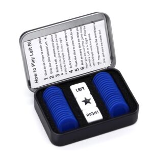 bilywey left right center dice game set with 3 dices + 36 blue chips (blue)