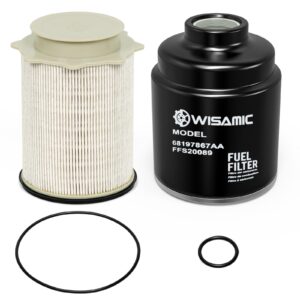 wisamic 6.7l cummins fuel filter set replacement for 2013-2018 dodge ram 2500 3500 4500 5500 6.7l cummins turbo diesel engines, diesel fuel filter water separator set replace 68197867aa 68157291aa