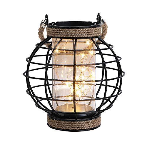 JHY DESIGN Metal Cage LED Lantern Battery Powered,7.3" Tall Cordless Accent Light with 20pcs Fairy Lights.Great for Weddings, Parties, Patio, Events for Indoors/Outdoors.