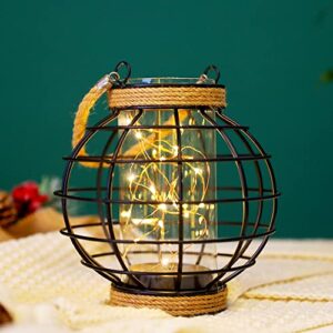 JHY DESIGN Metal Cage LED Lantern Battery Powered,7.3" Tall Cordless Accent Light with 20pcs Fairy Lights.Great for Weddings, Parties, Patio, Events for Indoors/Outdoors.