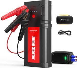 dbpower jump starter 2750a peak 76.96wh portable car jump starter (up to 10l gas/8l diesel engine) 12v auto battery booster pack with smart clamp cables, quick charger, led light jump box