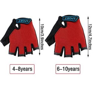 3 Pairs Kids Bike Gloves Half Finger Gloves MTB Road Sport Gloves Anti-Slip Gel Gloves for Children Cycling Biking Breathable Gloves (Black, Army Green, Red, 6-10 Years)