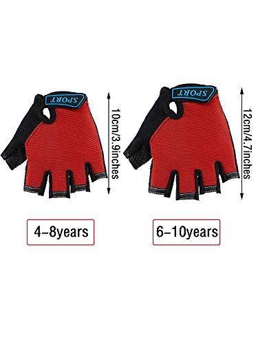 3 Pairs Kids Bike Gloves Half Finger Gloves MTB Road Sport Gloves Anti-Slip Gel Gloves for Children Cycling Biking Breathable Gloves (Black, Army Green, Red, 6-10 Years)