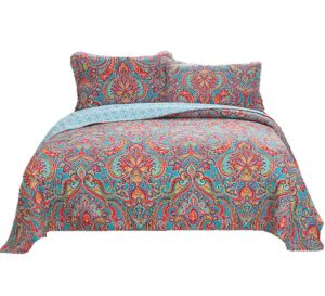 newrara jacquard style cotton 3 pcs patchwork bedspread boho quilt sets queen size（red）