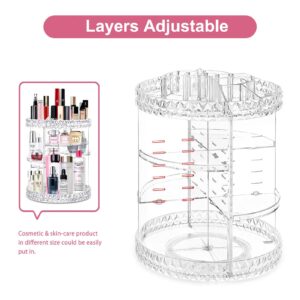 V-HANVER 360 Rotating Makeup Organizer Perfume Organizer with 8 Adjustable Layer Clear Cosmetic Storage Display Case Large Capacity Acrylic Beauty Organizer for Vanity Countertop or Bedroom Dresser