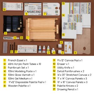 MEEDEN Art Set with French Easel for Professional Artist,Supplies Acrylic Painting(10-60ML) Kit with Paintbrushes for Adults,Pre Painter and Canvas Drawing Starter-Prime Art Series