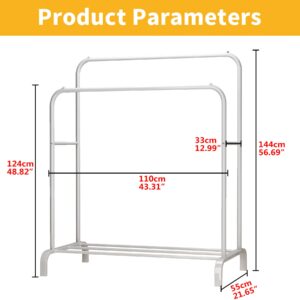 UDEAR Garment Rack，43.3 Inches Freestanding Hanger Double Pole Multi-functional Bedroom Clothing Rack, White