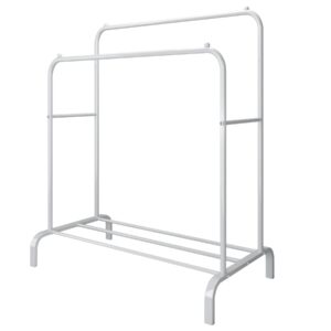 UDEAR Garment Rack，43.3 Inches Freestanding Hanger Double Pole Multi-functional Bedroom Clothing Rack, White