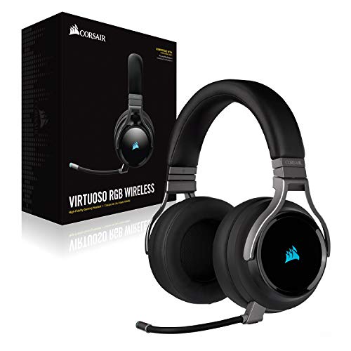 Corsair Virtuoso RGB Wireless Gaming Headset with 7.1 Surround Sound, Broadcast Microphone, Memory Foam Earcups, 20hr Battery - For PC, PS4