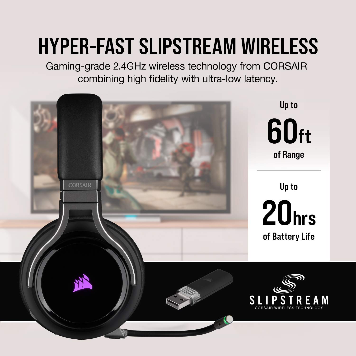 Corsair Virtuoso RGB Wireless Gaming Headset with 7.1 Surround Sound, Broadcast Microphone, Memory Foam Earcups, 20hr Battery - For PC, PS4