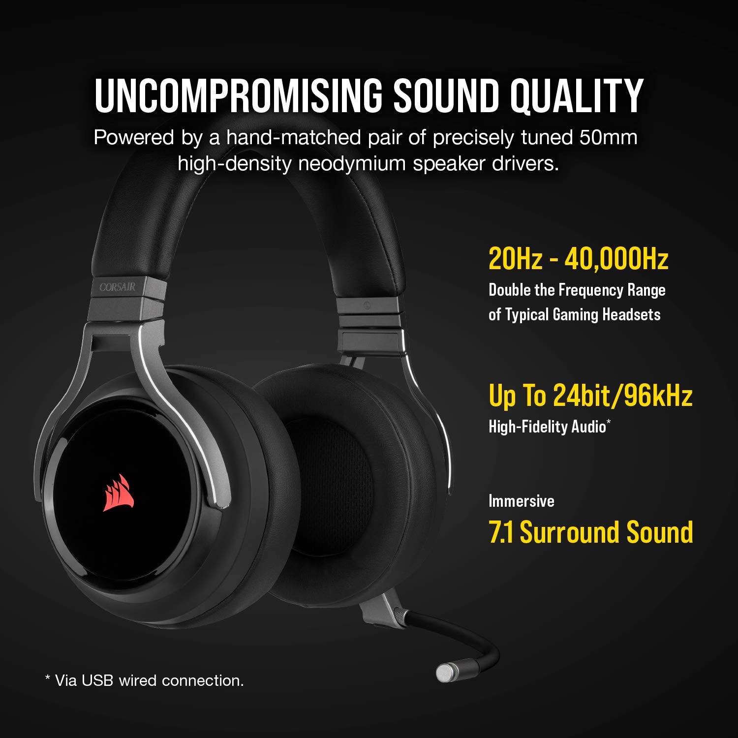 Corsair Virtuoso RGB Wireless Gaming Headset with 7.1 Surround Sound, Broadcast Microphone, Memory Foam Earcups, 20hr Battery - For PC, PS4