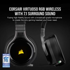 Corsair Virtuoso RGB Wireless Gaming Headset with 7.1 Surround Sound, Broadcast Microphone, Memory Foam Earcups, 20hr Battery - For PC, PS4