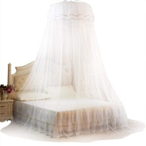 pokerty bed mosquito net, breathable 360° round canopy lace princess style mosquito net bed curtain netting for bedroom decoration(white)