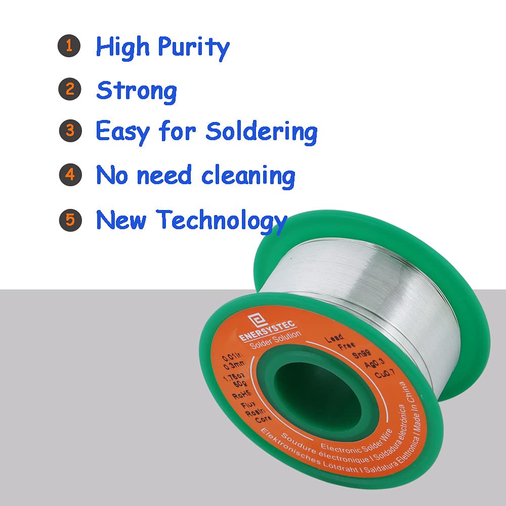 Ultra-Thin Solder Wire 0.01in (0.3mm) Rosin Core Flux 2.5, Lead Free Solder Wire Sn99 Ag0.3 Cu0.7 Flow 50g Electronics Soldering Electric Solder