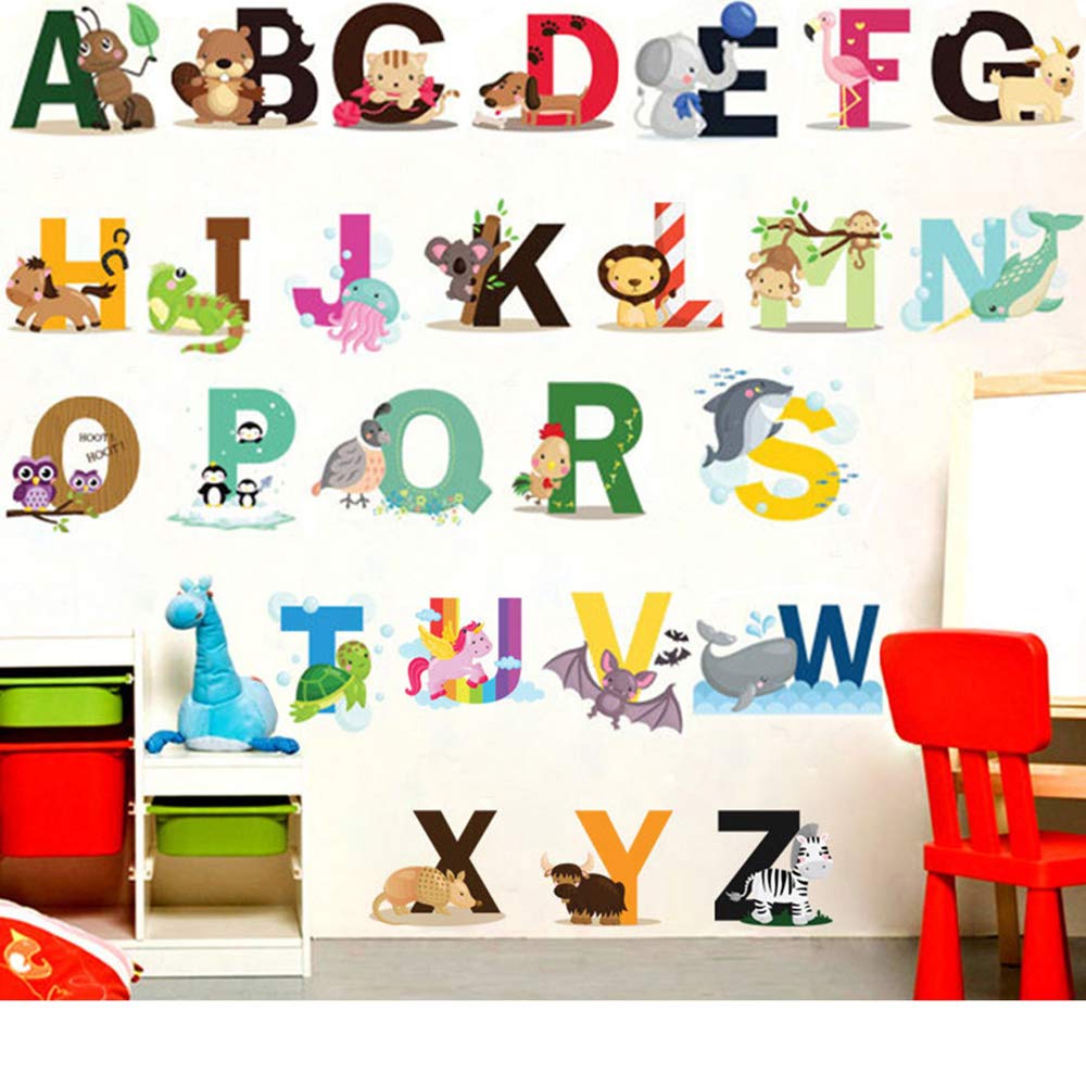 Finduat Alphabet Wall Stickers Decals, Removable Animal ABC Vinyl Wall Stickers for Home Room Kids Nursery Bedroom Living Room