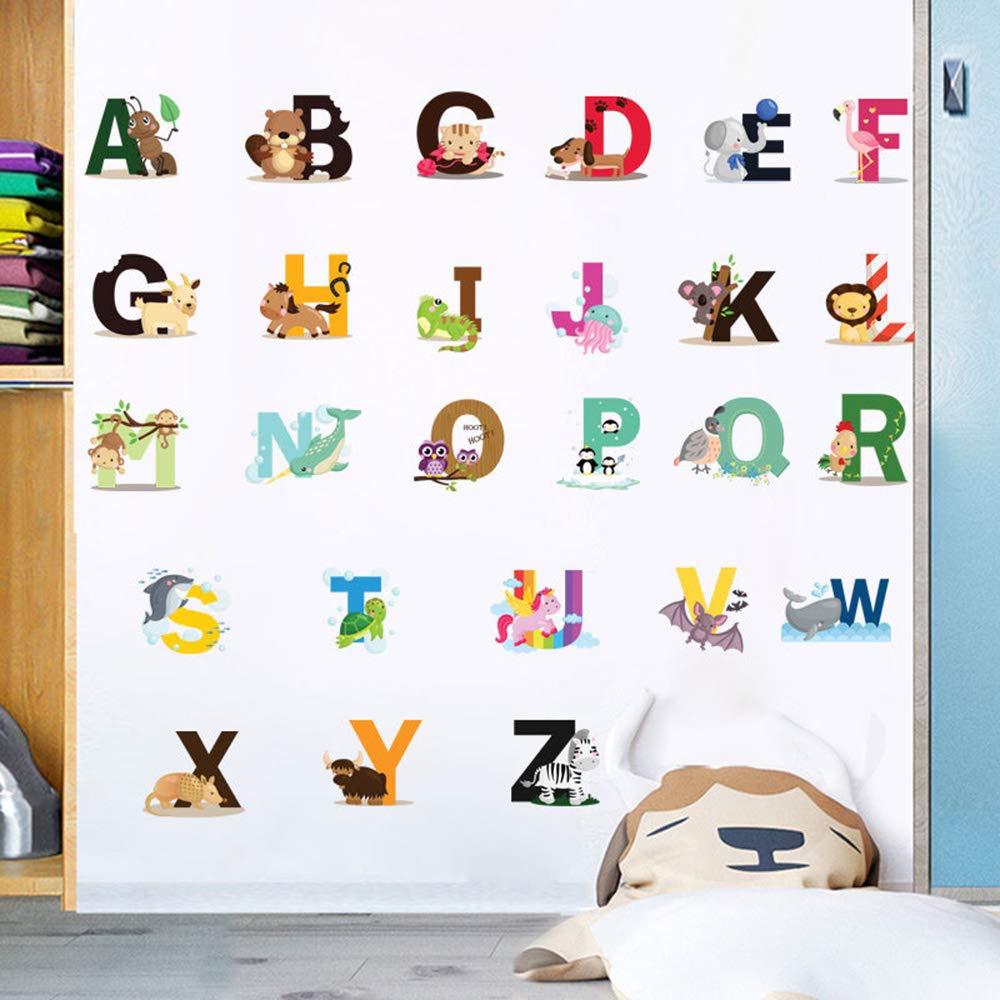 Finduat Alphabet Wall Stickers Decals, Removable Animal ABC Vinyl Wall Stickers for Home Room Kids Nursery Bedroom Living Room