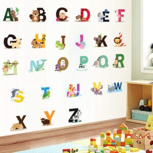 Finduat Alphabet Wall Stickers Decals, Removable Animal ABC Vinyl Wall Stickers for Home Room Kids Nursery Bedroom Living Room