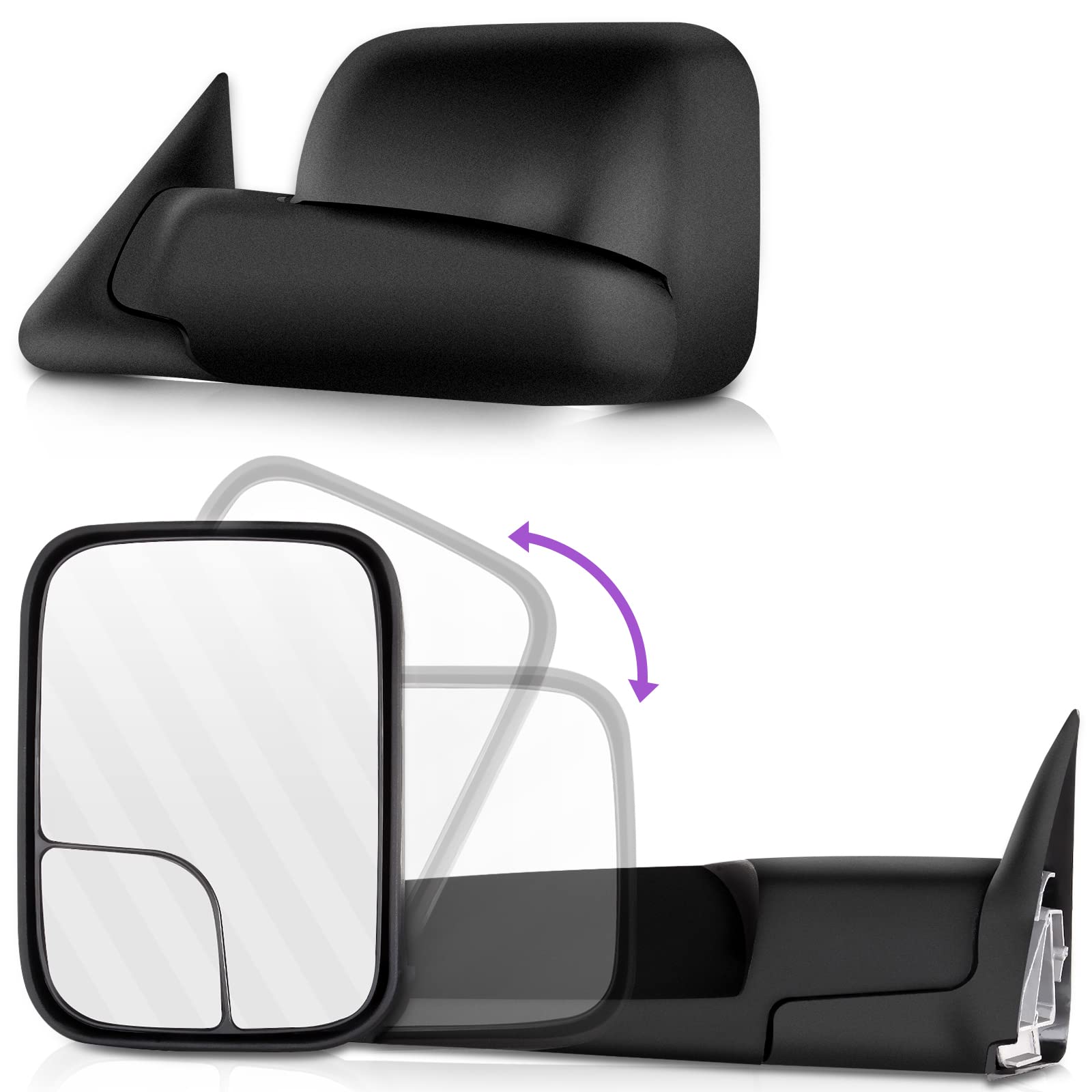 INEEDUP Towing Mirrors Fit for 94-01 for Dodge for Ram 1500 2002 for Dodge for Ram 2500/3500 Tow Mirrors with Left and Right Side Manual Adjusted No Heated No Signal Textured Manual Flip Up Function