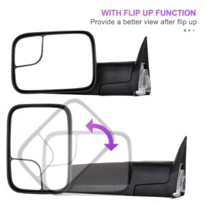 INEEDUP Towing Mirrors Fit for 94-01 for Dodge for Ram 1500 2002 for Dodge for Ram 2500/3500 Tow Mirrors with Left and Right Side Manual Adjusted No Heated No Signal Textured Manual Flip Up Function