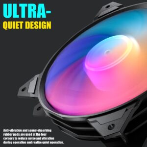 upHere Long Life 120mm PWM 4-Pin High Airflow Quiet Edition Rainbow LED Case Fan for PC Cases, CPU Coolers, and Radiators 3-Pack,(PF120CF4-3)