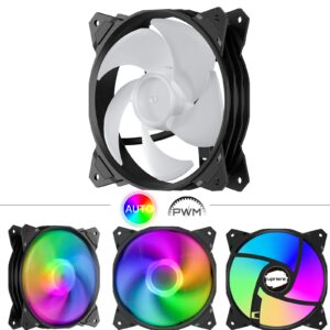 upHere Long Life 120mm PWM 4-Pin High Airflow Quiet Edition Rainbow LED Case Fan for PC Cases, CPU Coolers, and Radiators 3-Pack,(PF120CF4-3)