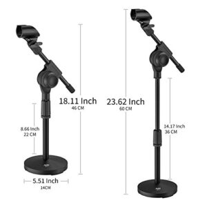 Moukey Boom Mic Stand Desk Adjustable Desktop Microphone Stand with Non-Slip Mic Clip, Short Table Mic Stand with Gear Fixing, Boom arm, 3/8" and 5/8" Adapter (Max bearing weight:1.1pounds), MMS-5